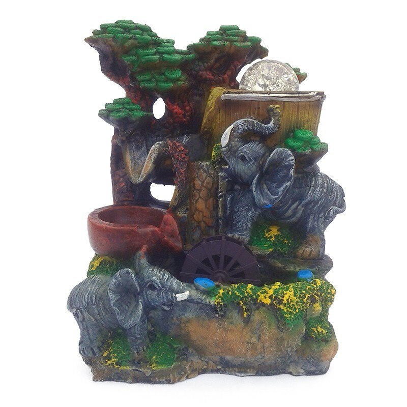 Fantana din rasina cu doi elefanti, decor feng-shui, 18x30cm - eMAG.ro