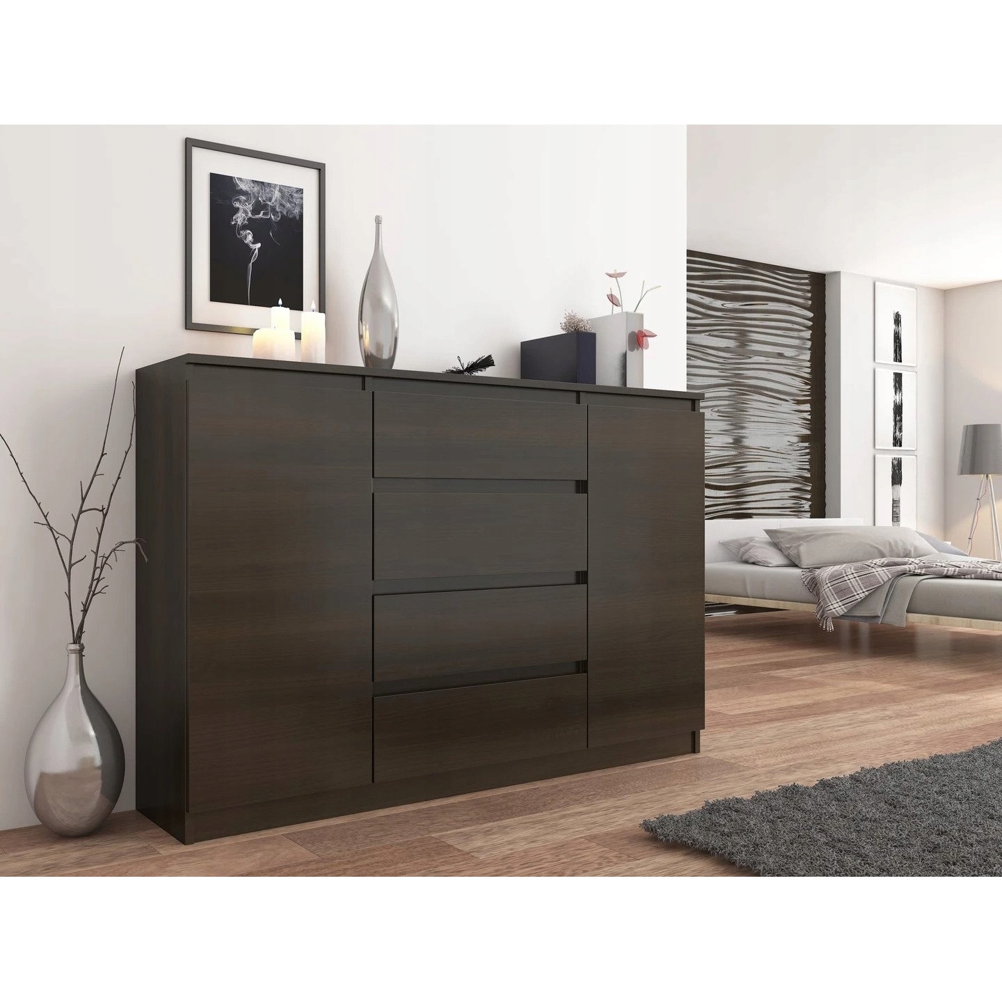 Comoda moderna, PVC, R-140-S4 WENGE, 98x40x139 - eMAG.ro