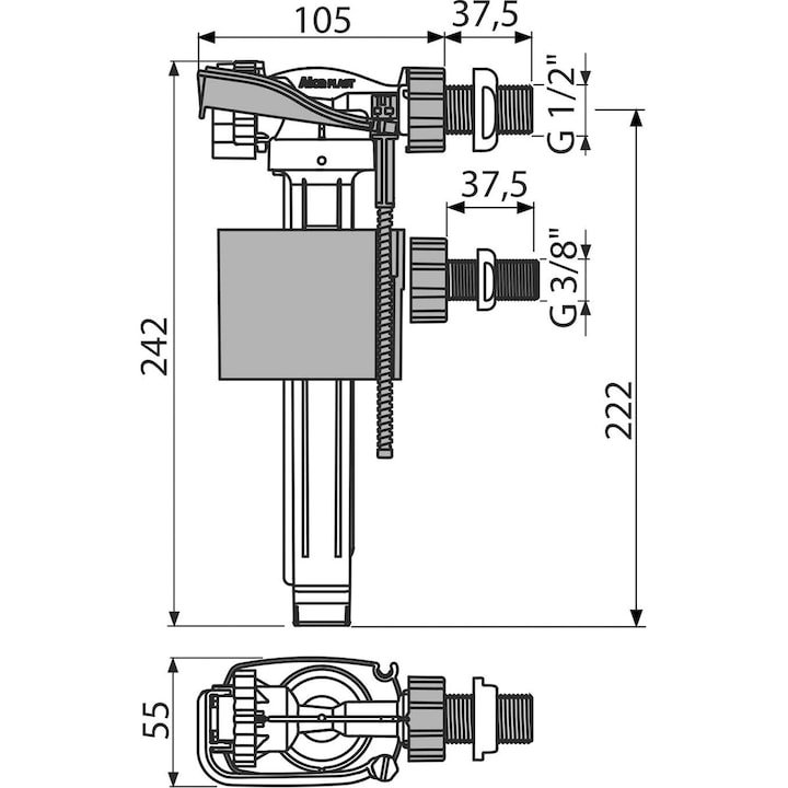 ROBINET FLOTOR Universal 12/38 WC Plut.Lat Alca A160UNI - eMAG.ro