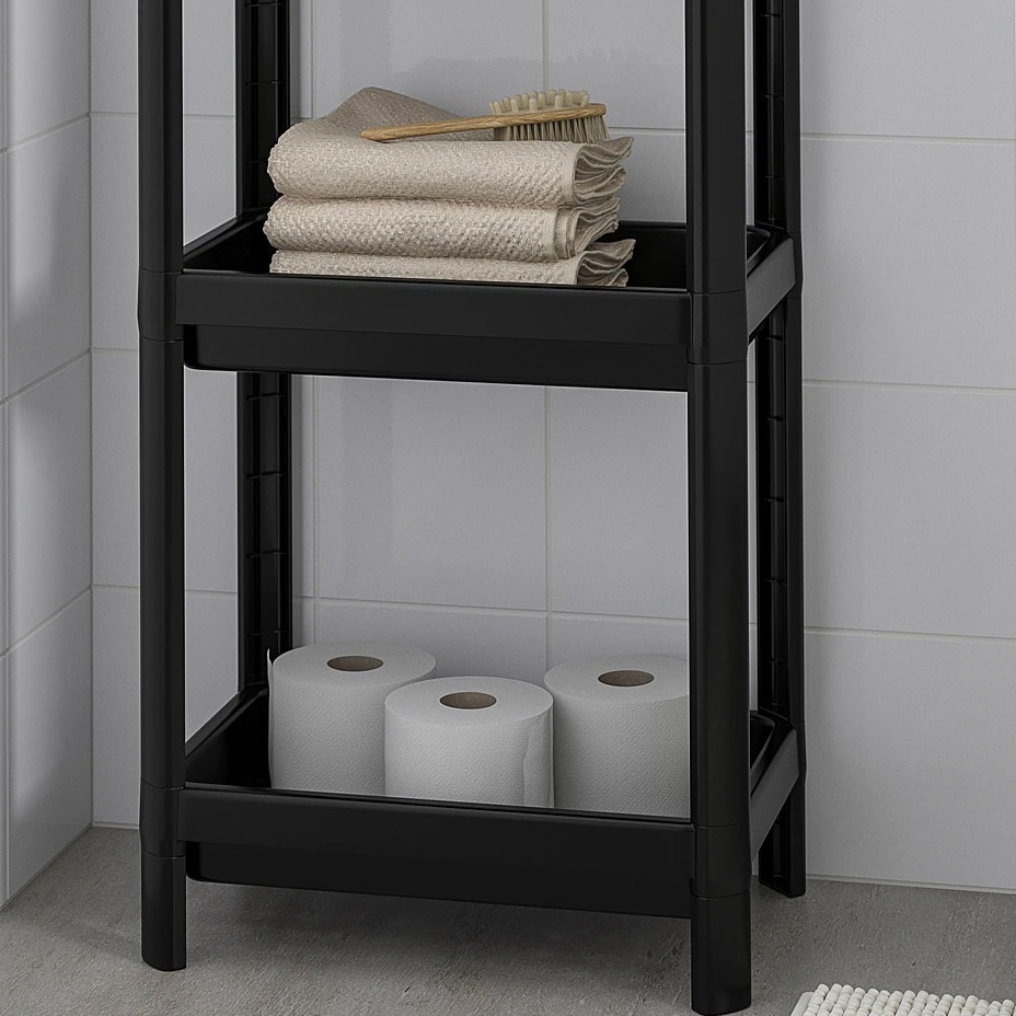 Etajera multifunctionala cu 4 rafturi, plastic, negru, 36x23x100 cm ...