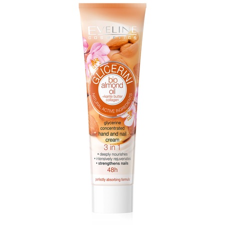 Crema de maini, Eveline Cosmetics, Glicerini bio almond oil, 3 in 1 ...