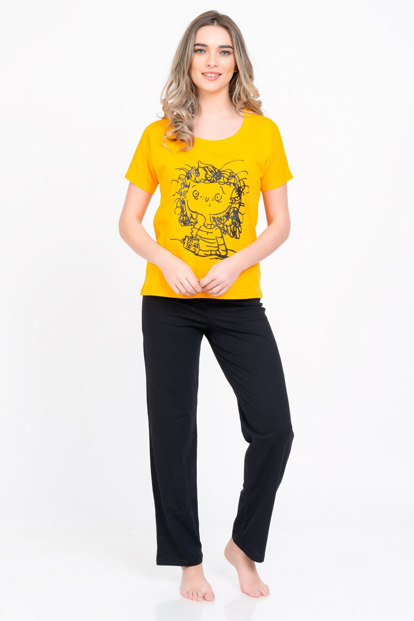 Pijama dama, Natalee, Ciufulici, negru cu orange, Marimea S - eMAG.ro