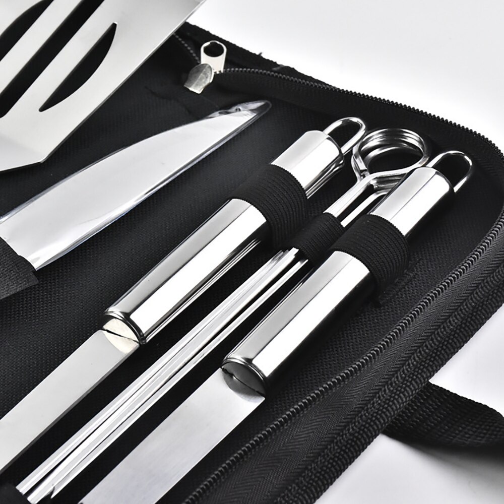 Set 16 unelte pentru gratar BOMSTOM, Otel inoxidabil, Negru/ Argintiu ...