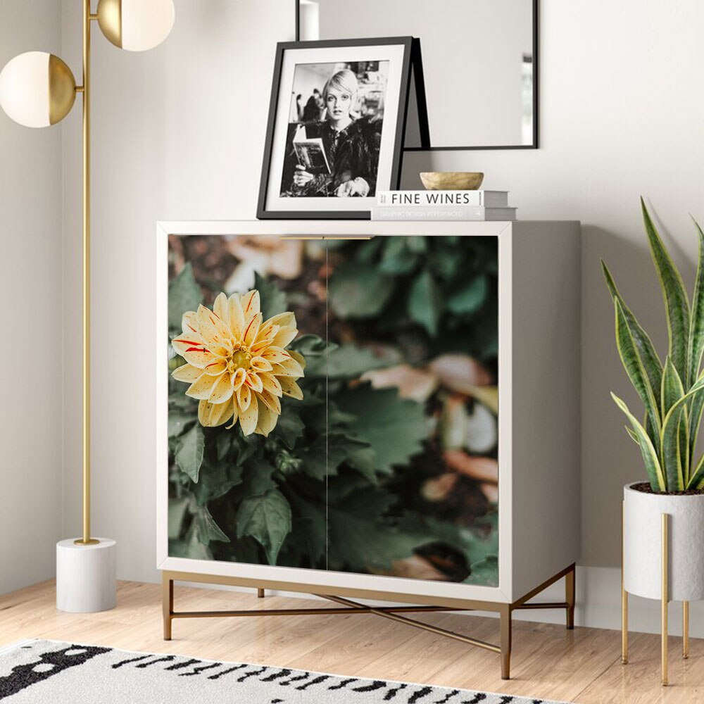 Autocolant Art Star pentru mobilier, Floare salbatica galbena cu dungi ...