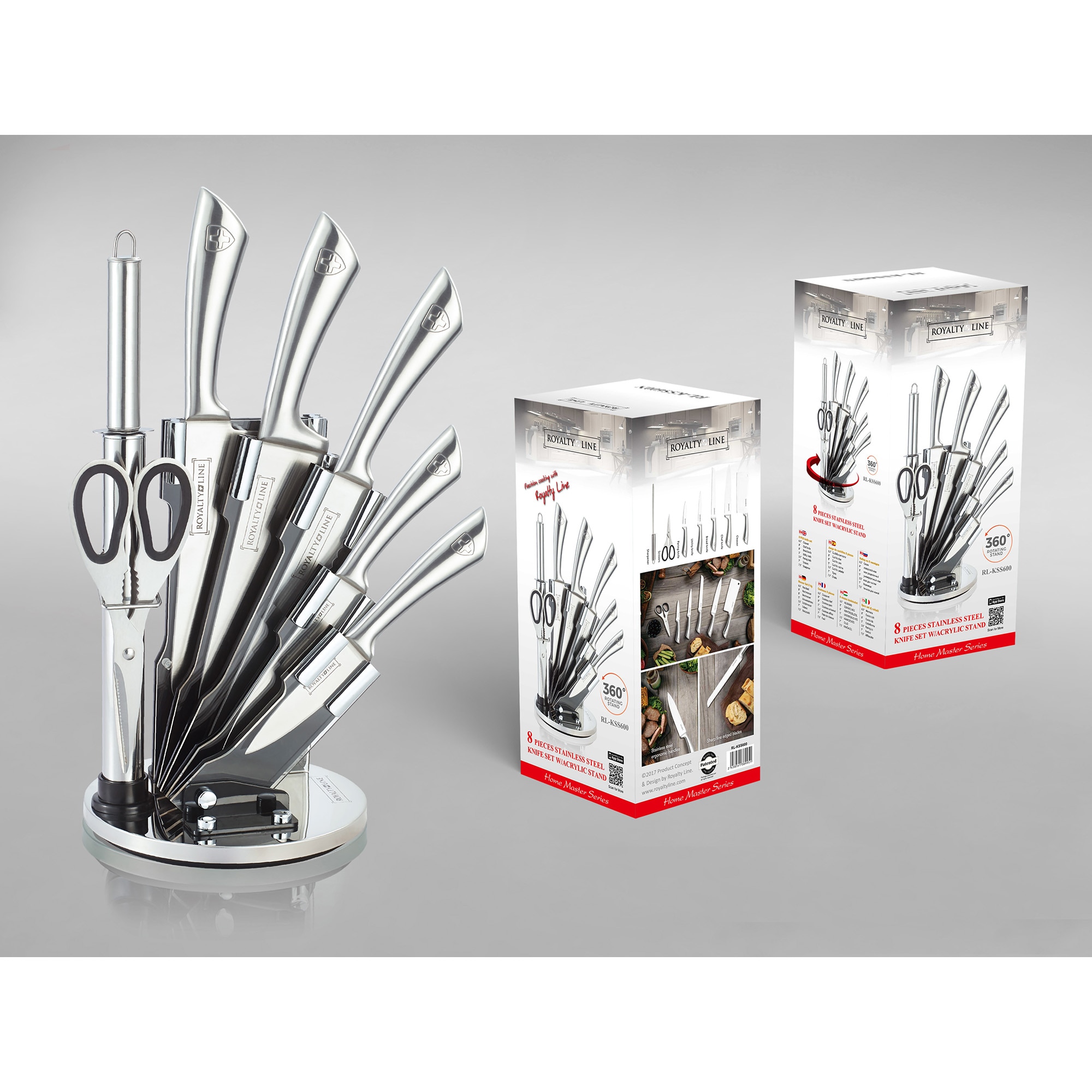 Set cutite cu suport Royalty Line, 8 piese, gri - eMAG.ro