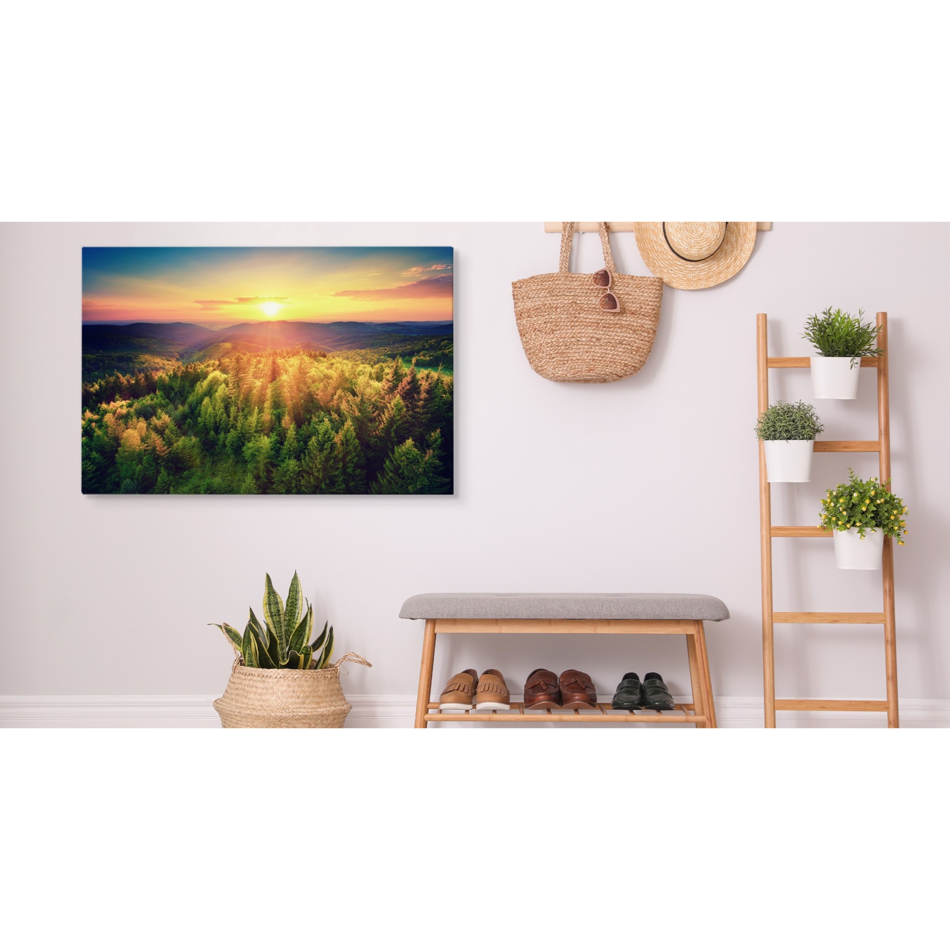 Tablou APUS Padure Natura Peisaj 120cm x 80cm Soare, Vedere, Efect 3D ...