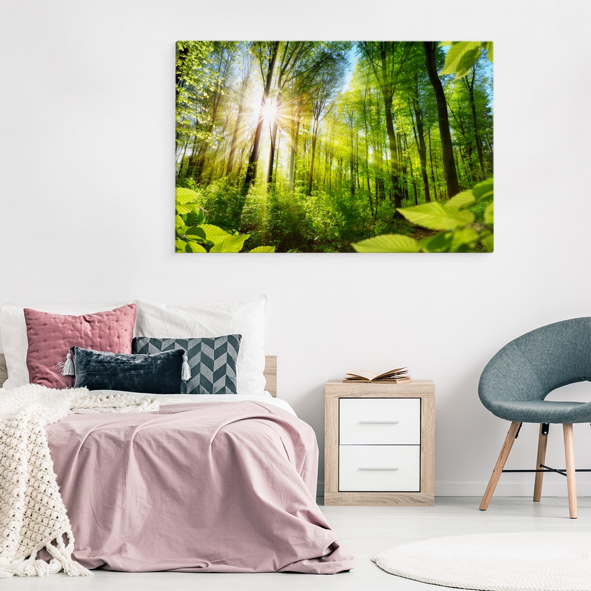 Tablou pentru Dormitor Rasarit Padure Efect 3D 120cm x 80cm Soare ...