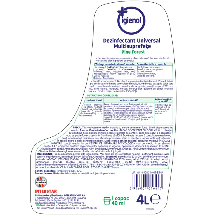 Dezinfectant universal fara clor Igienol Pine Fresh, 4l - eMAG.ro