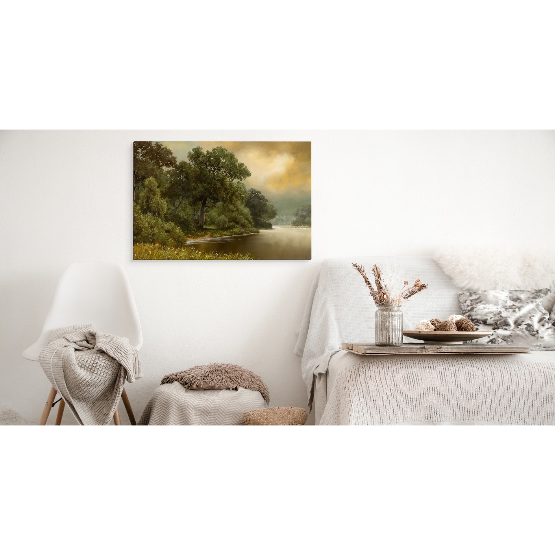 Tablou pentru Dormitor PADURE Rau Copaci Natura 100cm x 70cm Flori ...