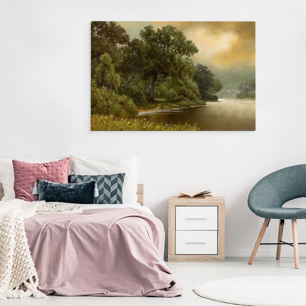 Tablou pentru Dormitor PADURE Rau Copaci Natura 120cm x 80cm Flori ...