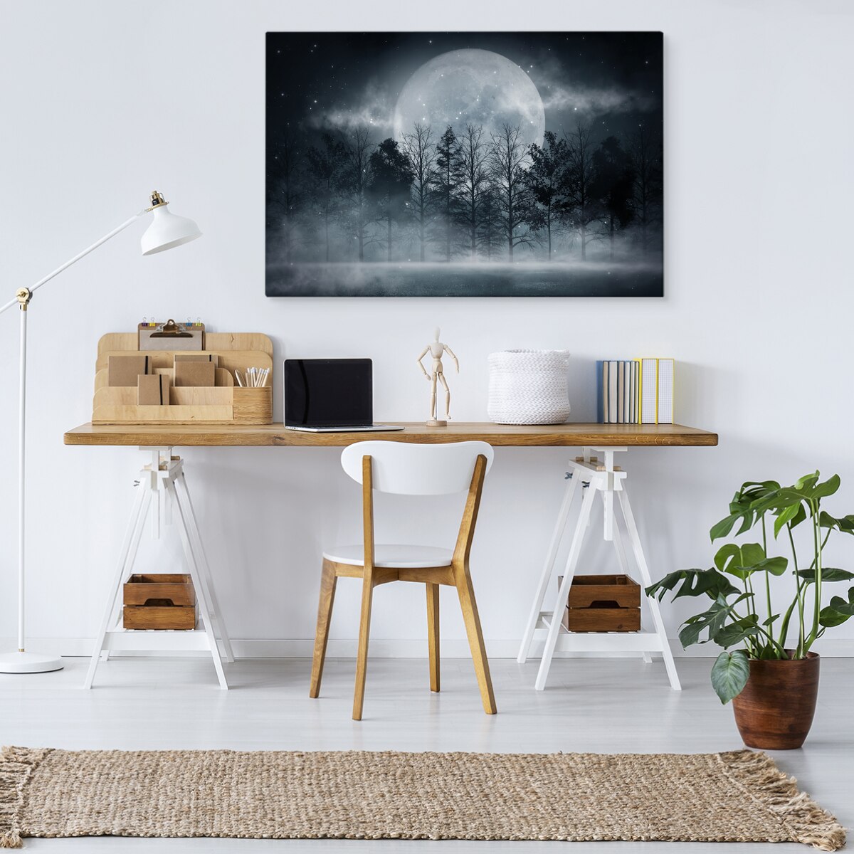 Tablou pe Panza LUNA Padure Ceata Natura 3D 120cm x 80cm Abstract ...