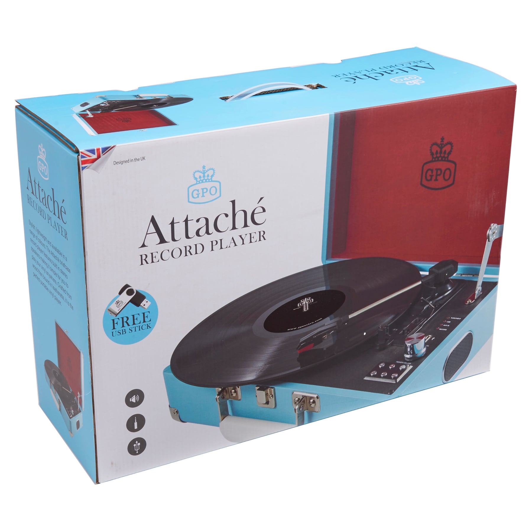 Pick-Up Portabil GPO Retro Attache, Tip valiza, Bluetooth, MP3 Player ...