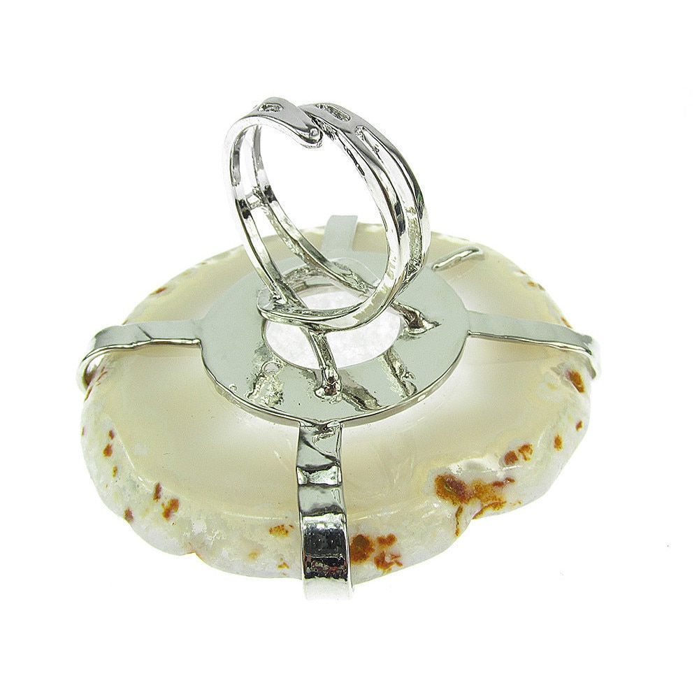 Inel reglabil statement masiv cu agata alba naturala E - eMAG.ro