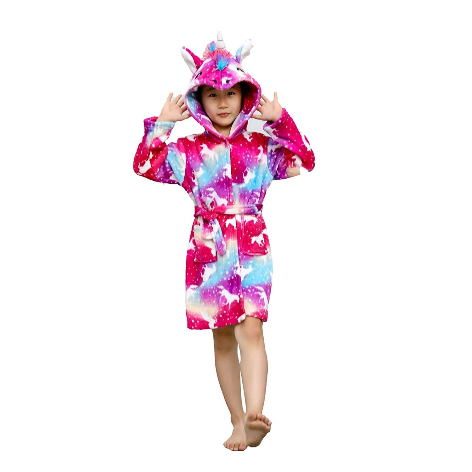 Halat de baie pentru copii, pentru fete/ baieti, model cu Unicorn ...