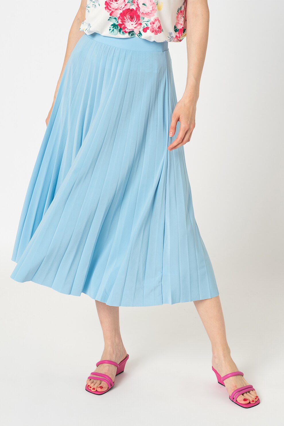Sisters Point, Fusta midi cu pliuri Malou, Albastru azur, S - eMAG.ro