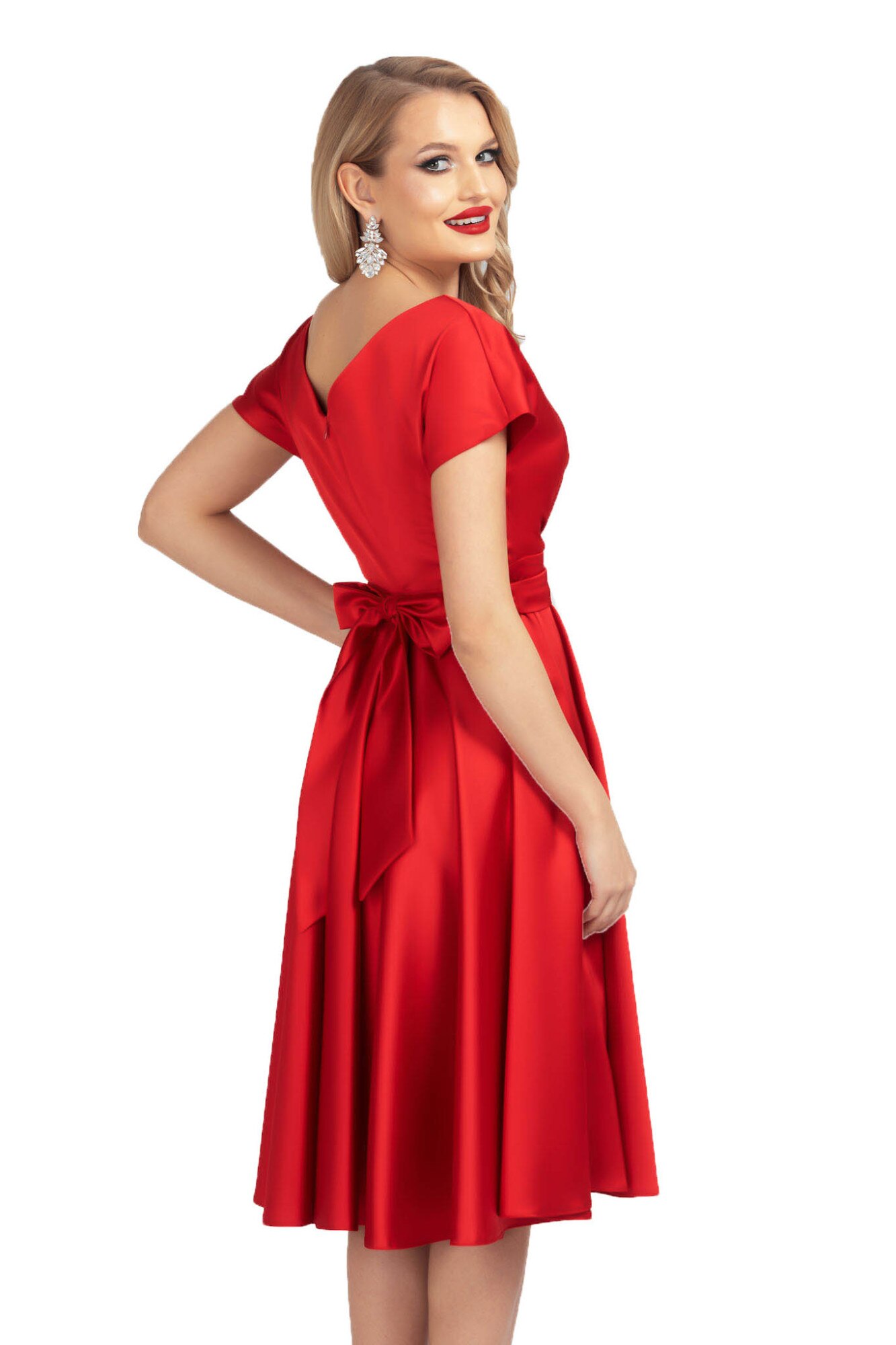 Rochie eleganta rosie in clos din tafta elastica marime 38 - eMAG.ro