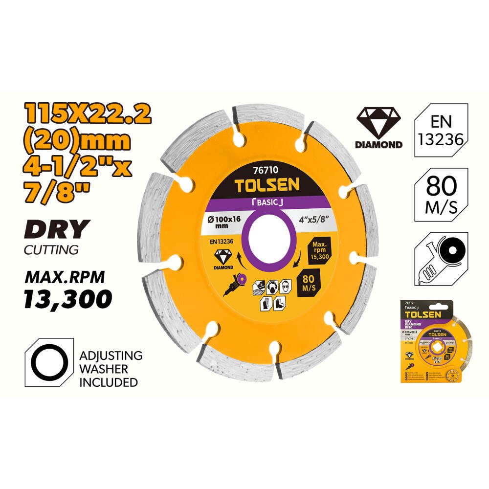 Disc cu diamant uscat basic, 115x22.2 mm, Tolsen - eMAG.ro
