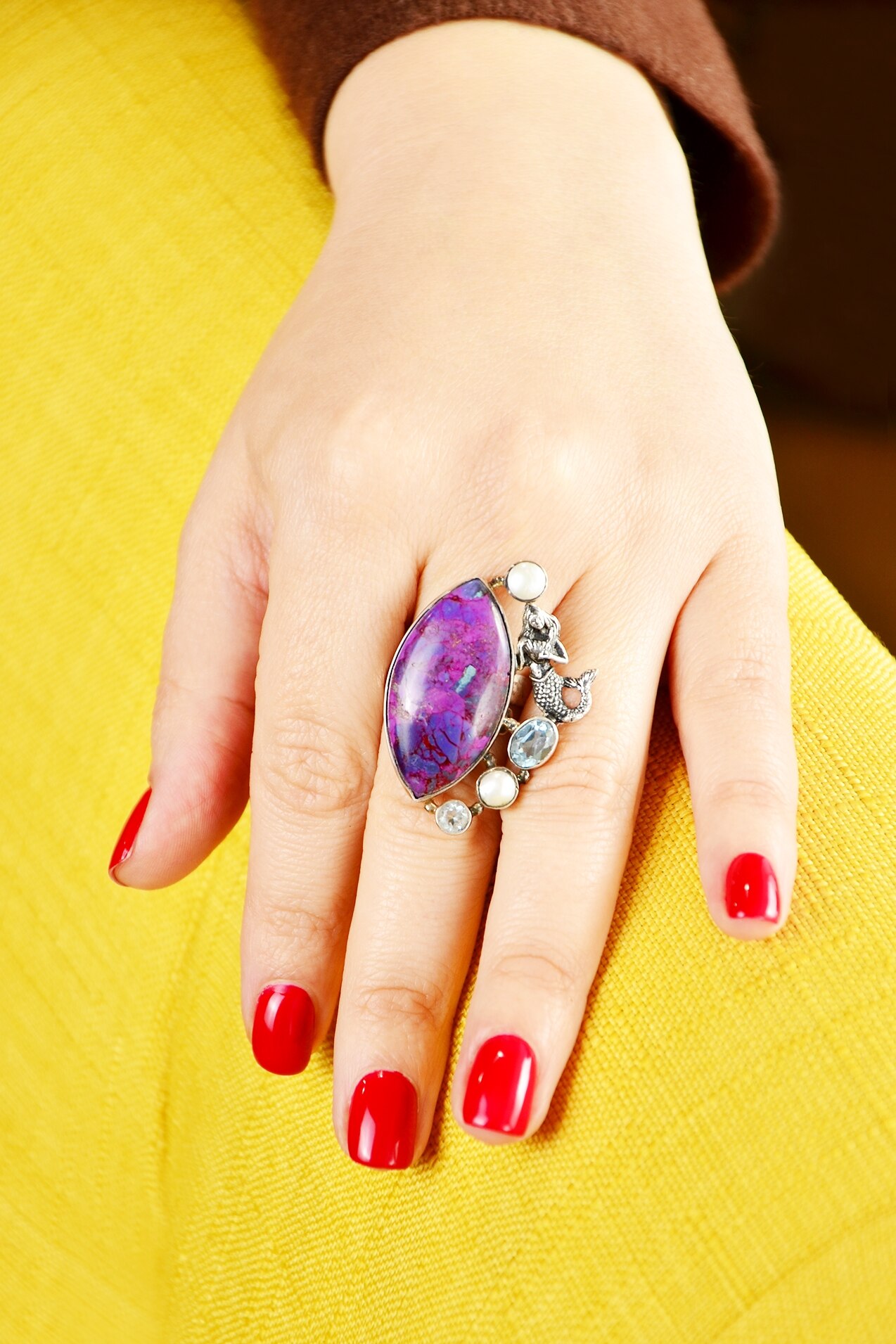 Inel dama Sirena, argint 925 cu piatra Turcoaz, mov, reglabil - eMAG.ro