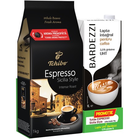 Cafea prajita boabe Tchibo Espresso Sicilia Style 1kg + Lapte Bardezzi ...
