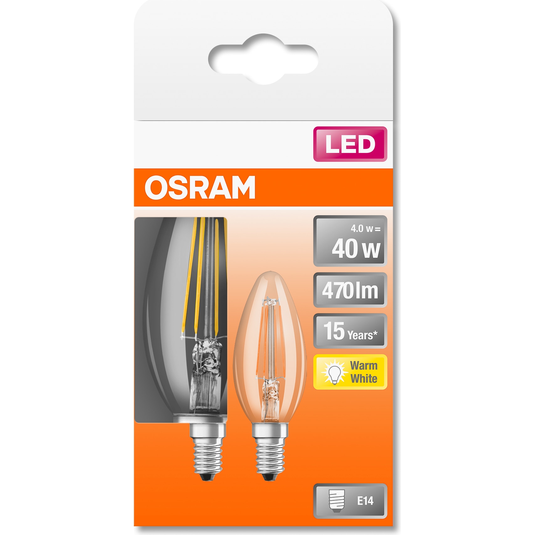Комплект 2 Led крушки Osram Star Filament B40 E14 4w 40w 470