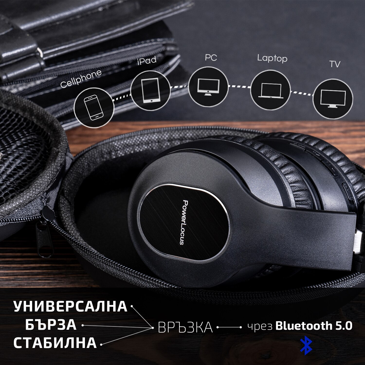 Безжични Bluetooth Слушалки PowerLocus P6, Черни /Метал - eMAG.bg