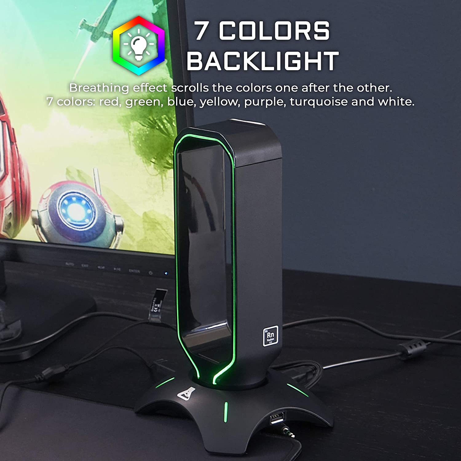 Stand Casti G-Lab K-Stand Radon, 2 x USB 2.0, RGB Backlight, Black ...