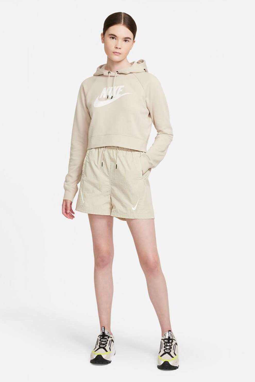 Nike, Hanorac crop cu logo Essential, Crem, XS - eMAG.ro