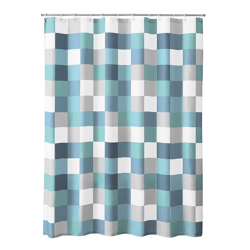 Perdea de dus Kleine Wollke cu patrate gri albastrui Check 100% ...