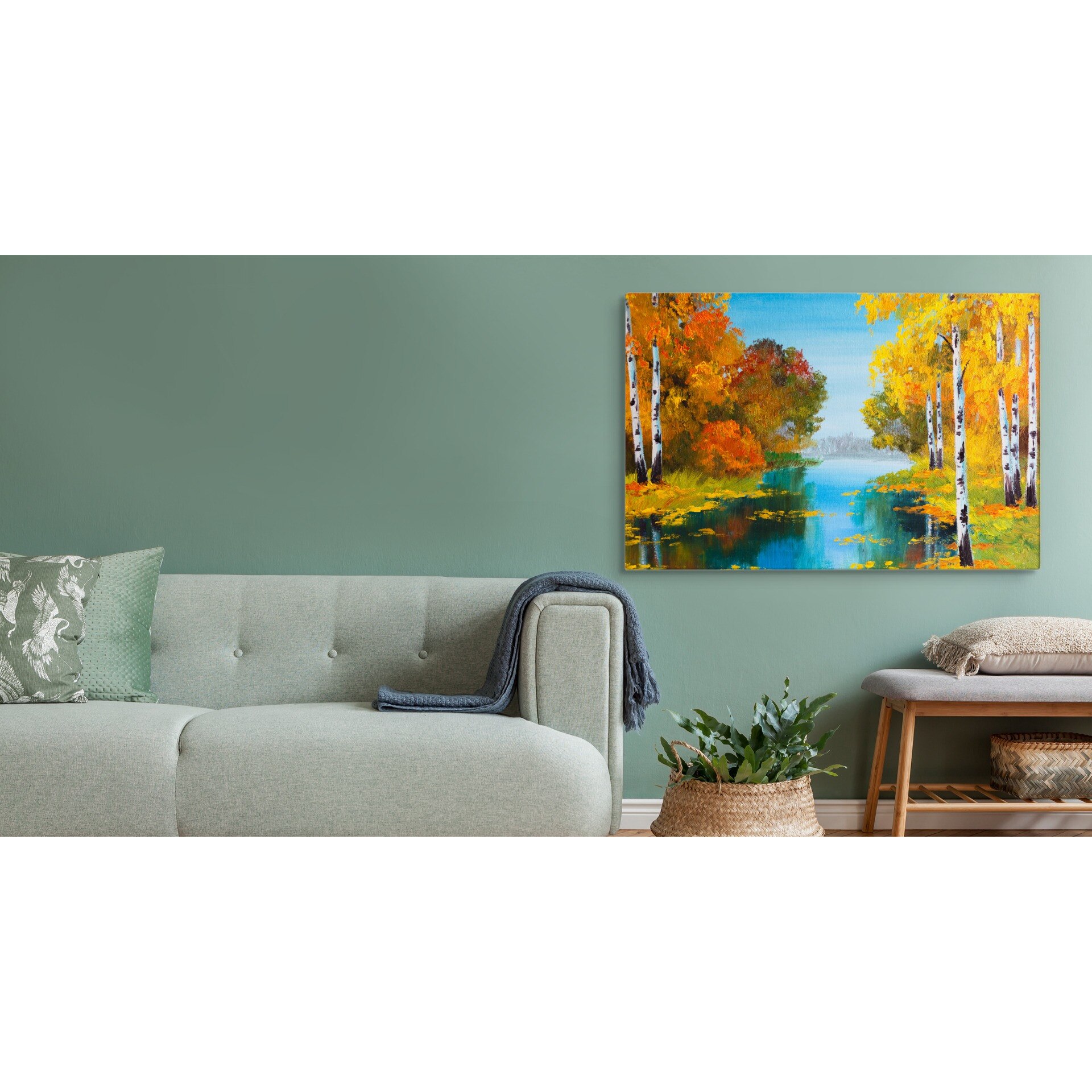 Festmény nappaliba Mesteceni PADURE Rau festmény 70cm x 50cm vászon ...