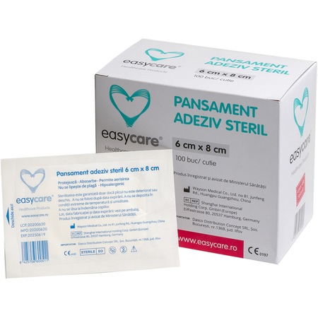 Pansament adeziv steril cu tampon absorbant 6cm x 8cm Easycare, 100 ...