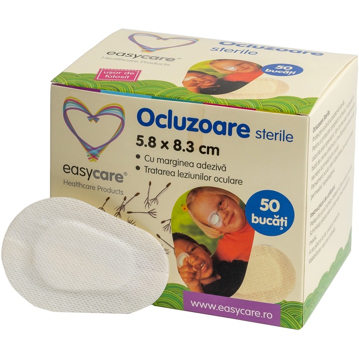 Pansamente oculare sterile pentru adulti 5,8x8,3cm 1buc Easycare, 50 ...