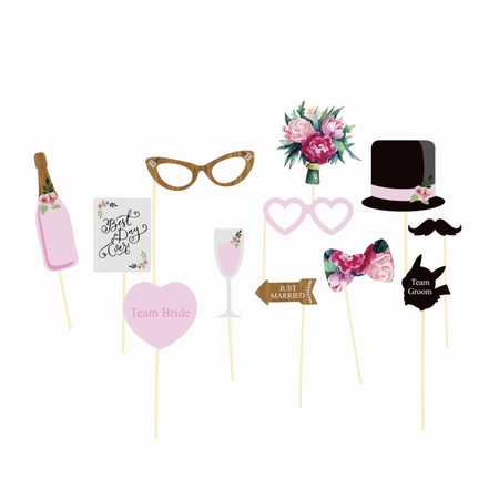 Set 12 props-uri foto pentru nunta, team bride and groom - eMAG.ro