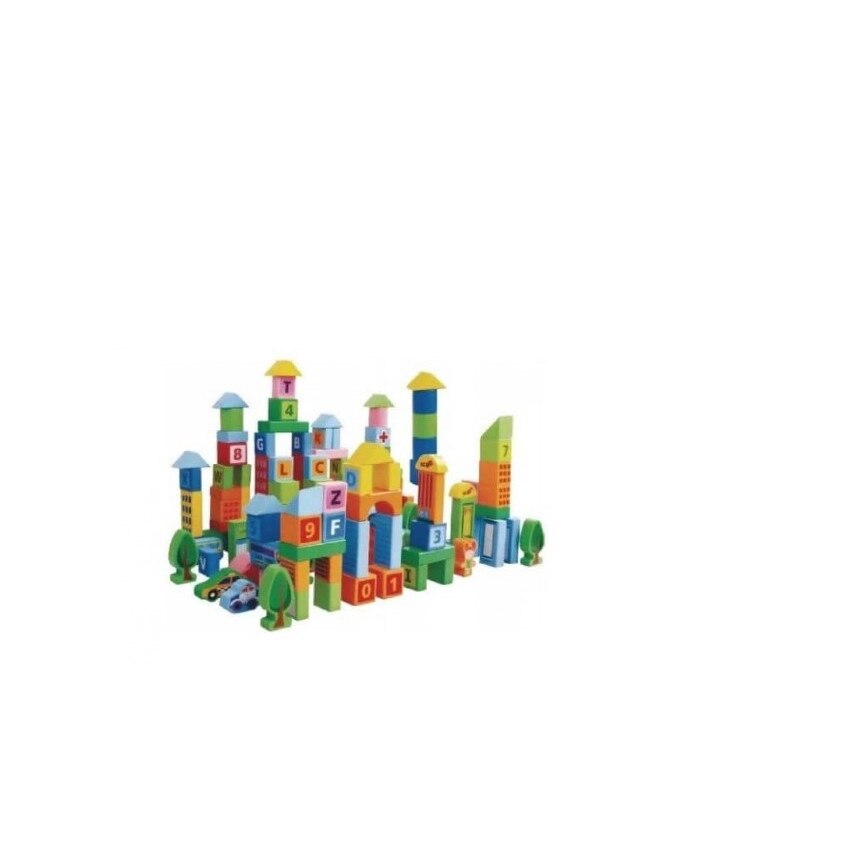 Joc cu cuburi de construit Trafic, 100 piese, Lemn, Multicolor - eMAG.ro