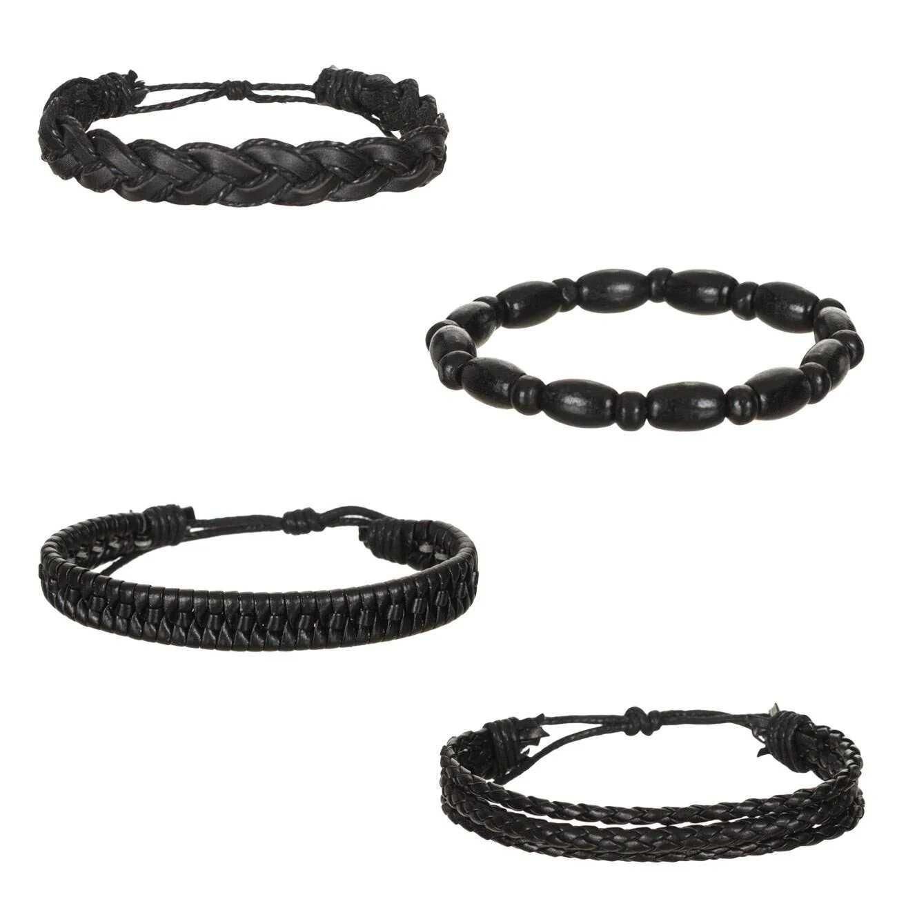 Set 4 bratari din piele impletite handmade, Ramdeco, bratara ajustabila ...