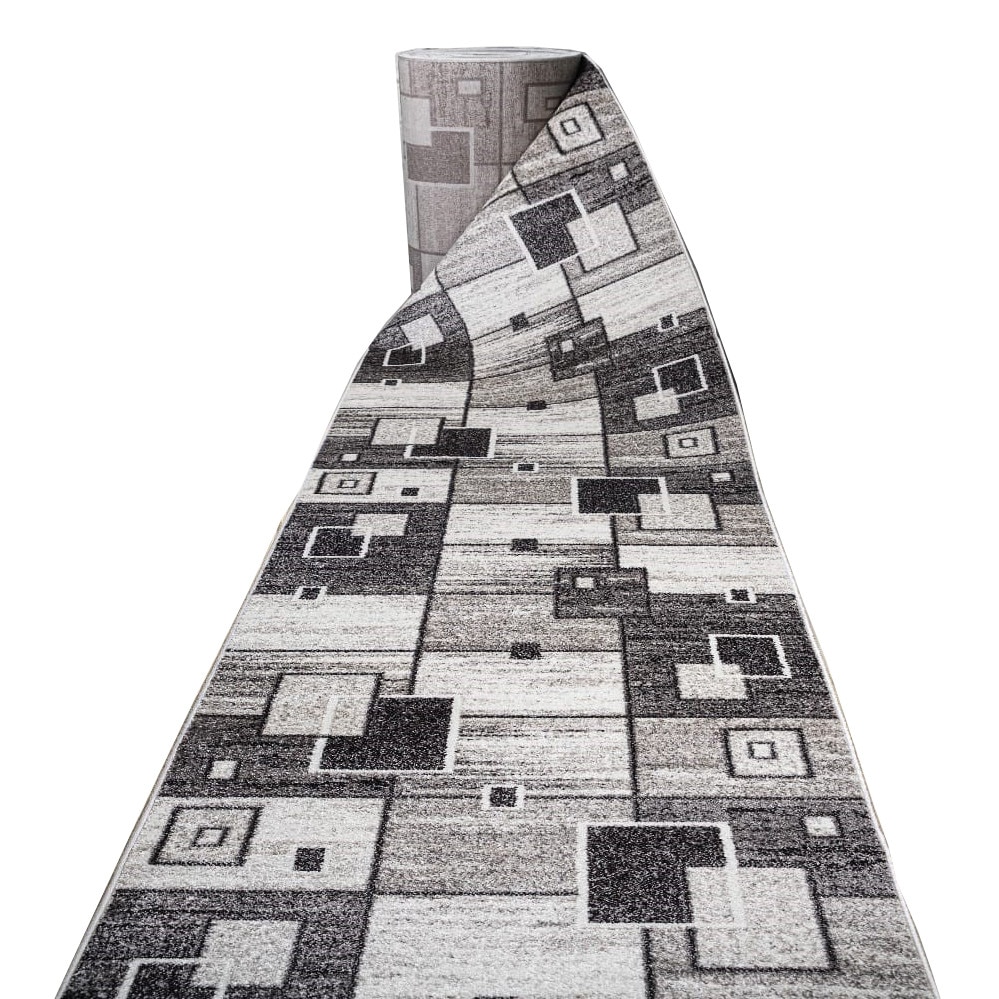 Covor traversa gri / negru geometric 100x180 cm, grosime 10 mm ...