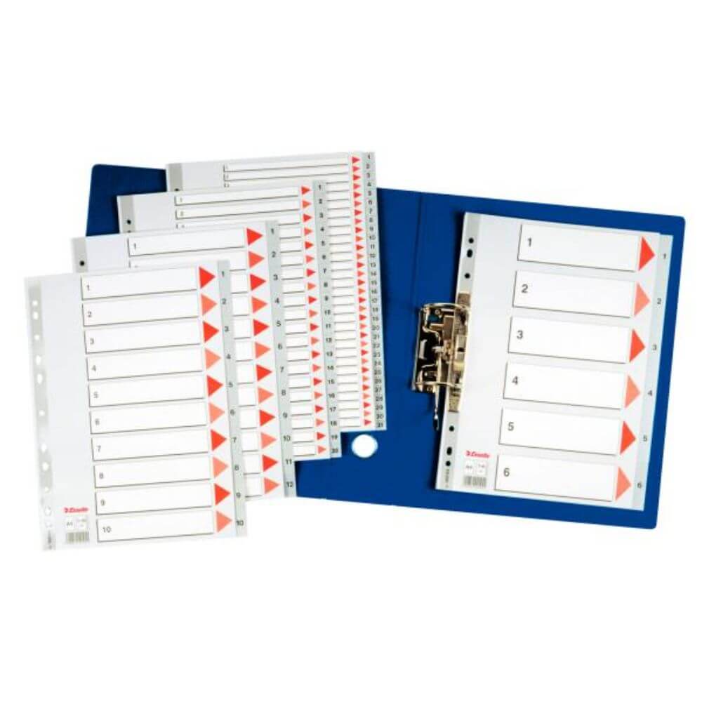 Index A4 Esselte, cu 31 Separatoare, Plastic, Gri, Index de Plastic cu ...