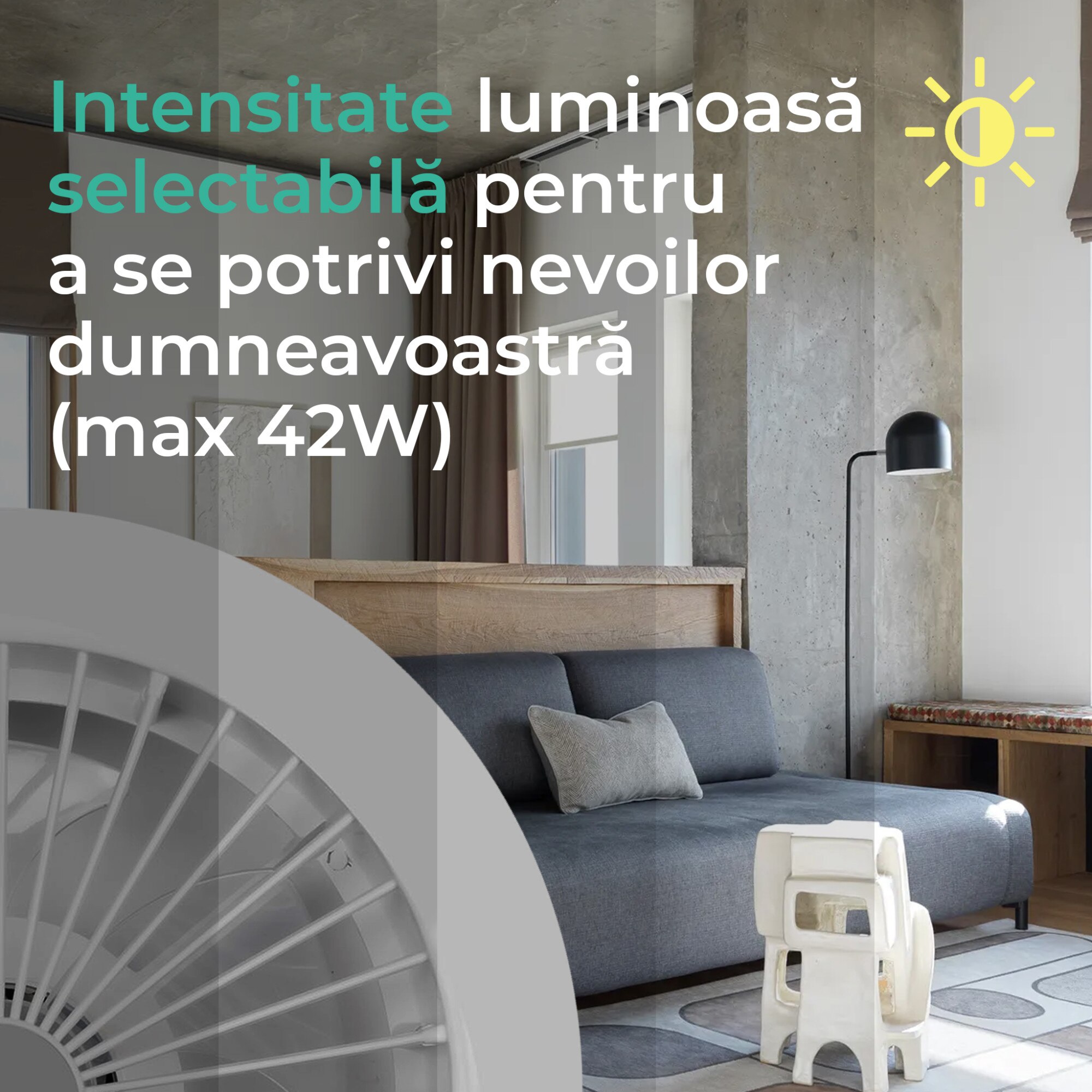 Ventilator de tavan cu lustra, Noaton, 11045W Polaris, 45 cm, lampa ...