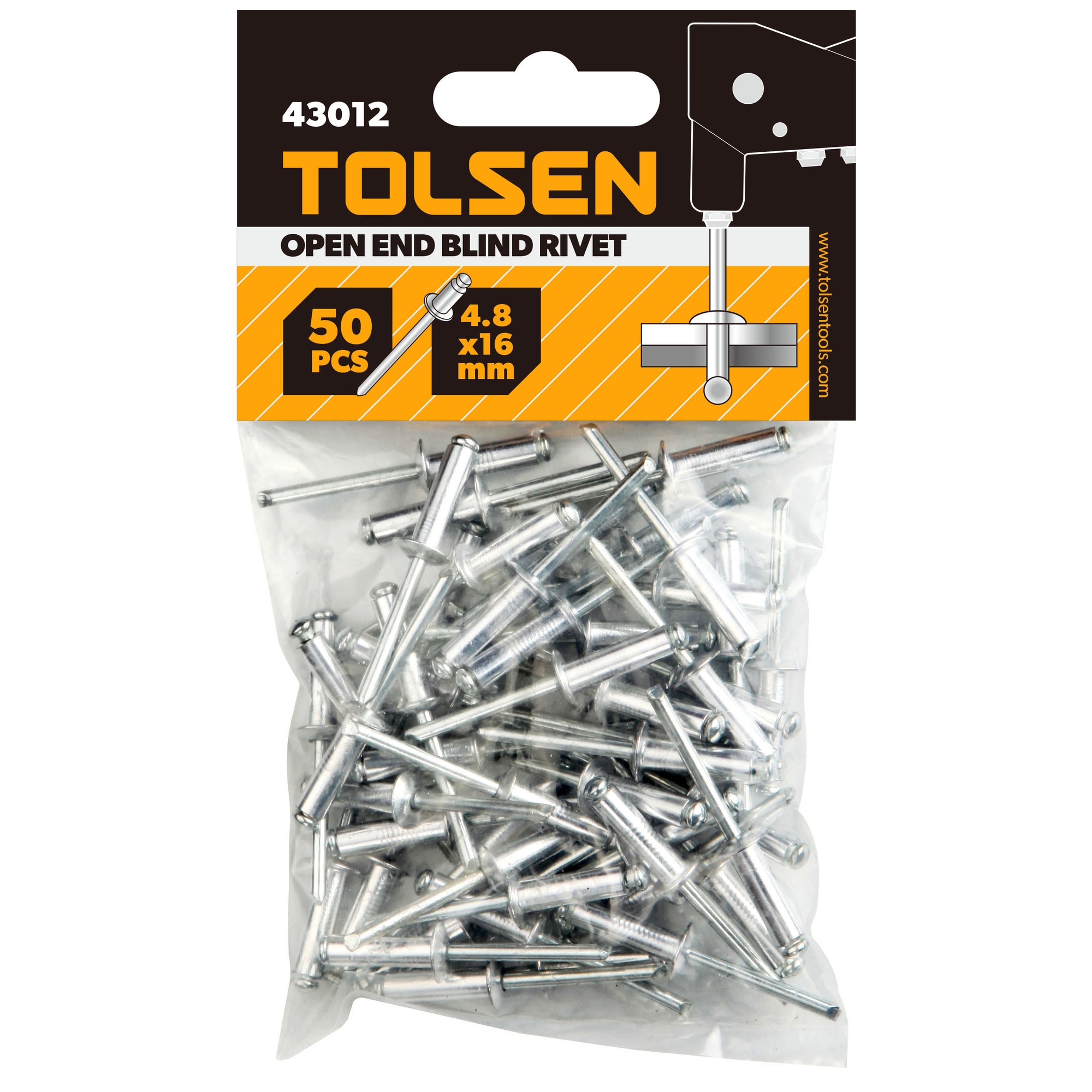 Nit deschis si orb TOLSEN 4x12.7 mm, Aluminiu, Set 50 buc, Fixare ...