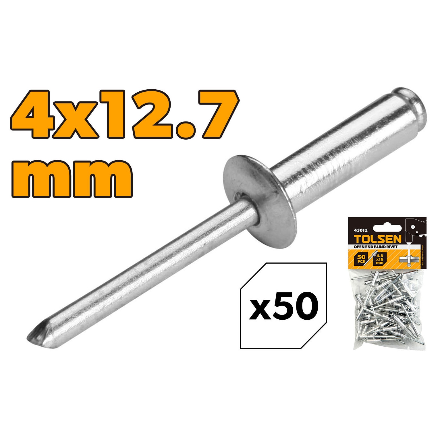 Nit deschis si orb TOLSEN 4x12.7 mm, Aluminiu, Set 50 buc, Fixare ...