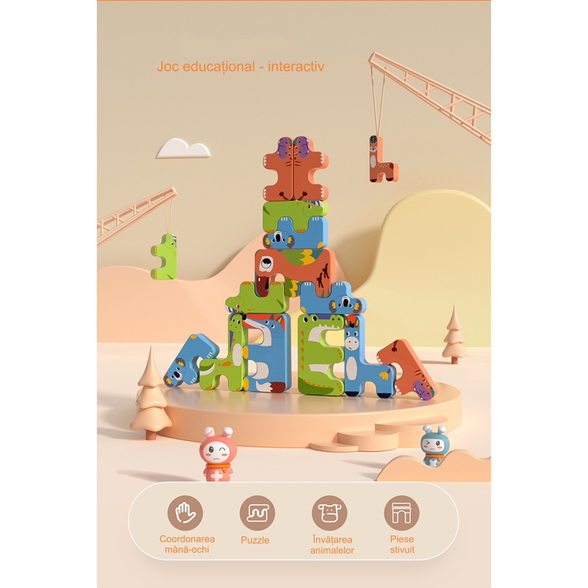 Joc Interactiv 15 piese cu Animale, Puzzle, Material non-toxic ...