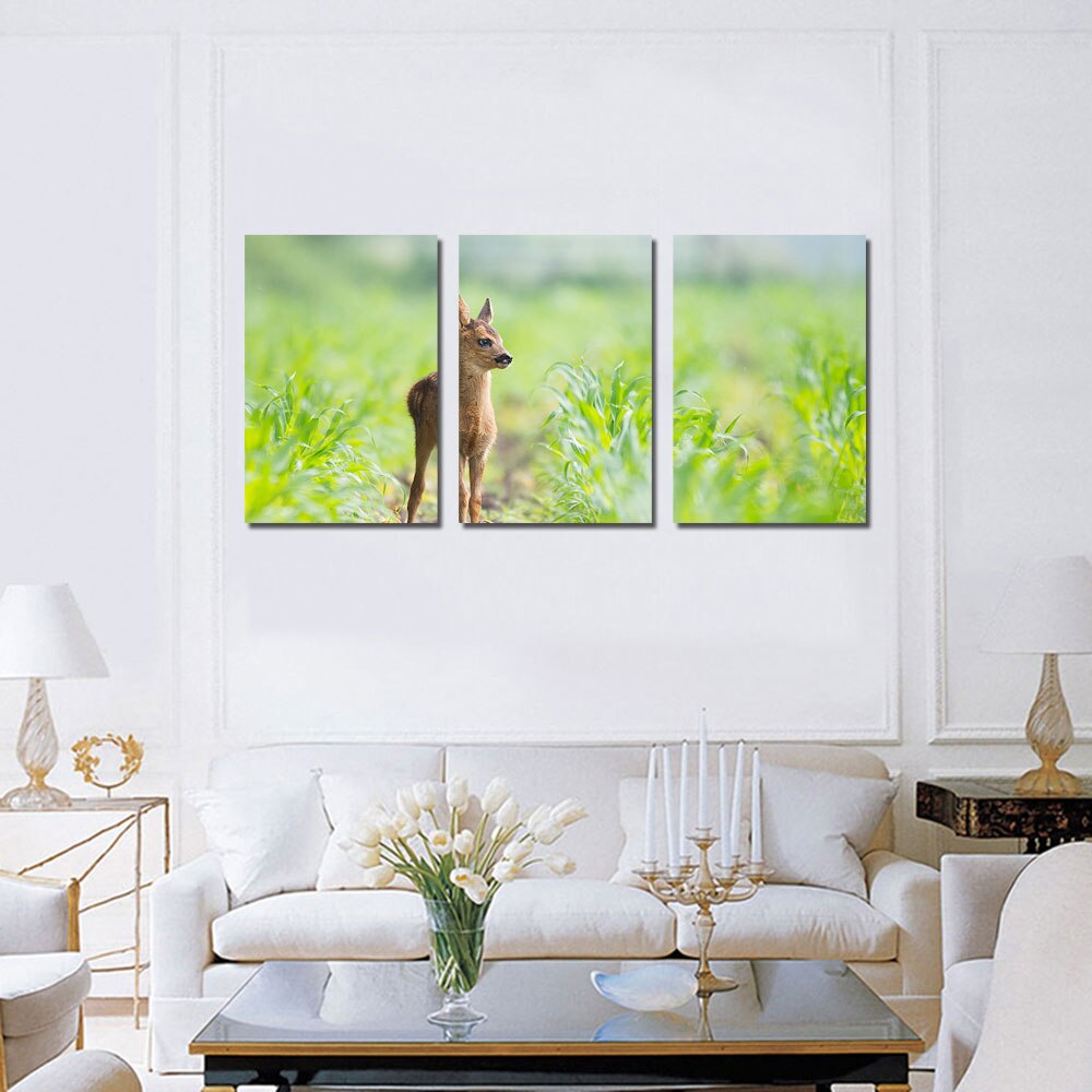 Set Tablouri Multicanvas 3 piese, Art Star, Pui de caprioara ratacit in ...