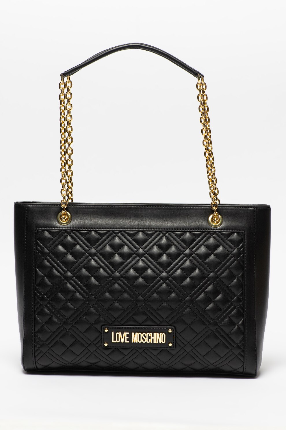 Love Moschino, Geanta shopper matlasata din piele ecologica, Negru ...