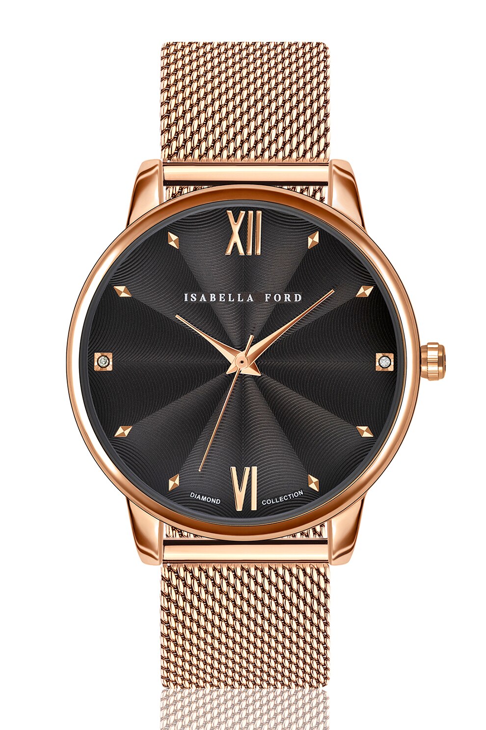 Isabella Ford, Часовник с метална верижка и 2 диаманта, Rose Gold - eMAG.bg