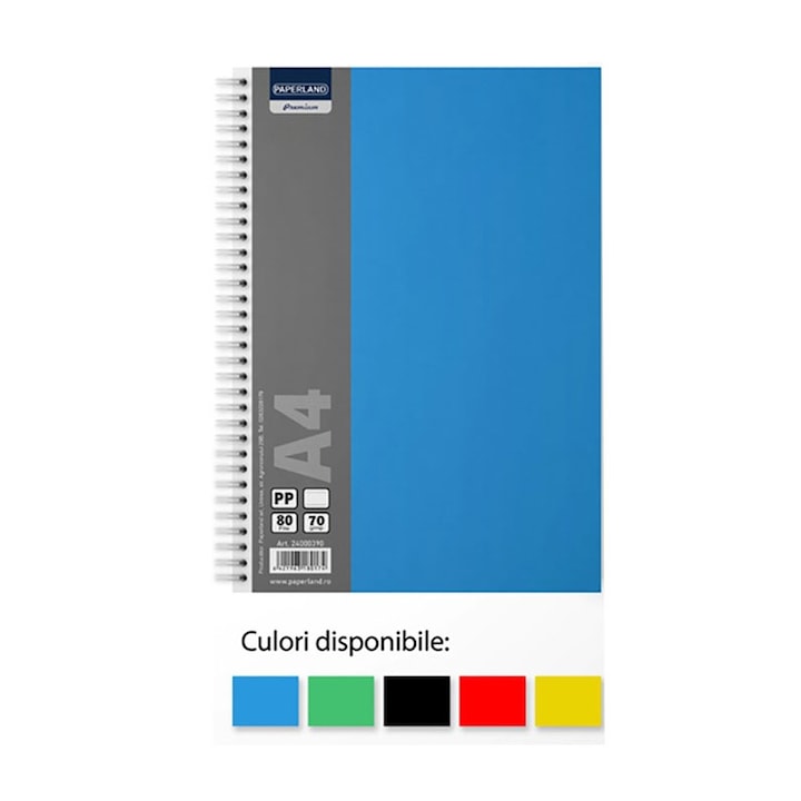 Caiet A4 cu spira, 80 file, dictando, coperta PP, Paperland Premium ...