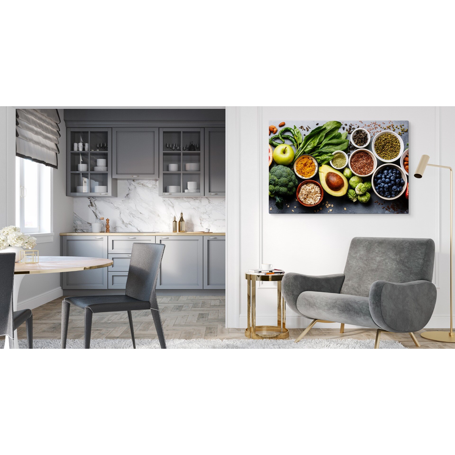 Tablou pentru Bucatarie Legume Condimente Fructe 120cm x 80cm Efect 3D ...