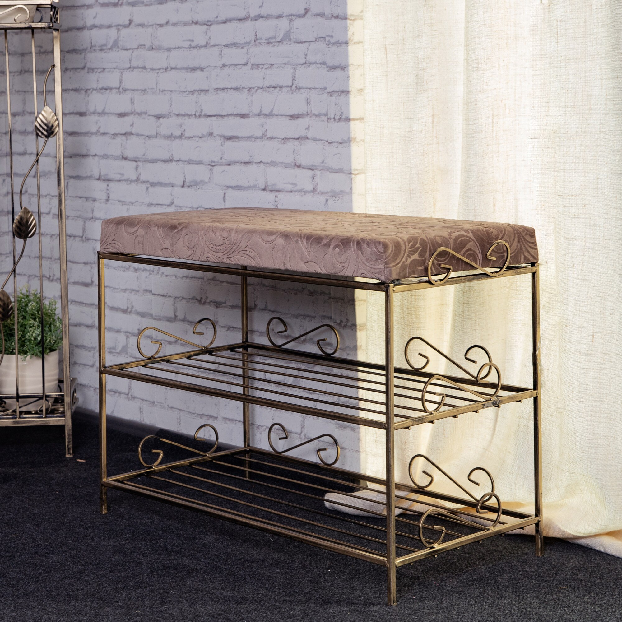 Bancheta pentru hol din metal, 10-0738 auriu patinat, 72x45x35 cm - eMAG.ro