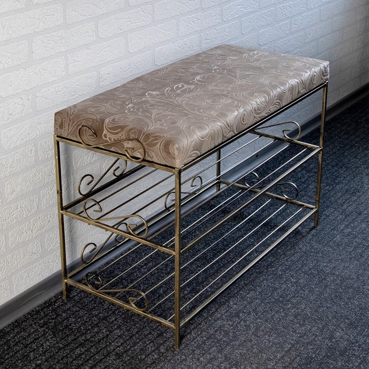 Bancheta pentru hol din metal, 10-0738 auriu patinat, 72x45x35 cm - eMAG.ro