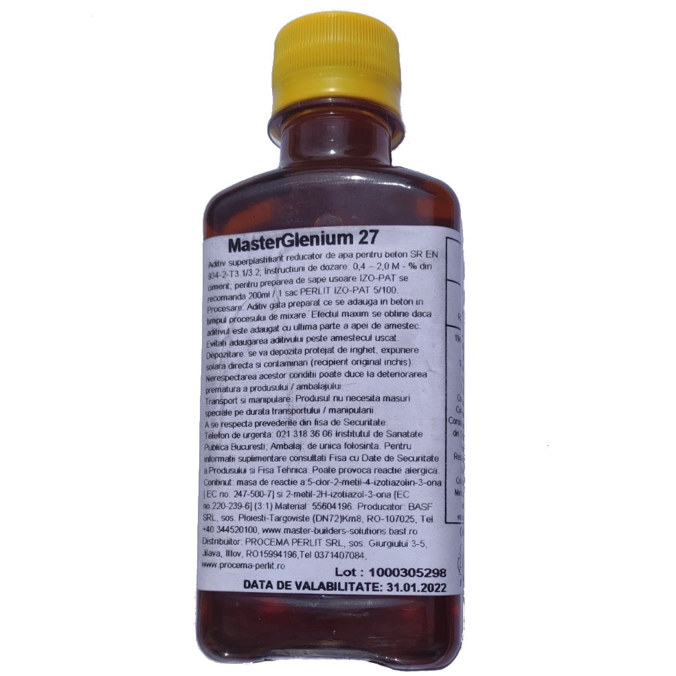 Aditiv sapa pelitica/usoara, MasterGlenium 27, 200ml, sapa usoara ...