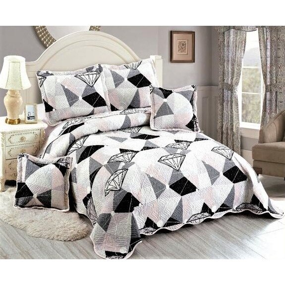 Cuvertura de pat dublu, Bumbac 100%, 5 piese, 230 x 250 cm, Diamonds ...