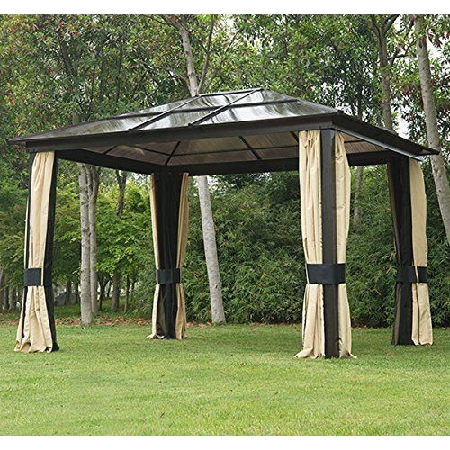 Cort pavilion pentru gradina Outsunny, Aluminiu, Maro inchis/Crem - eMAG.ro